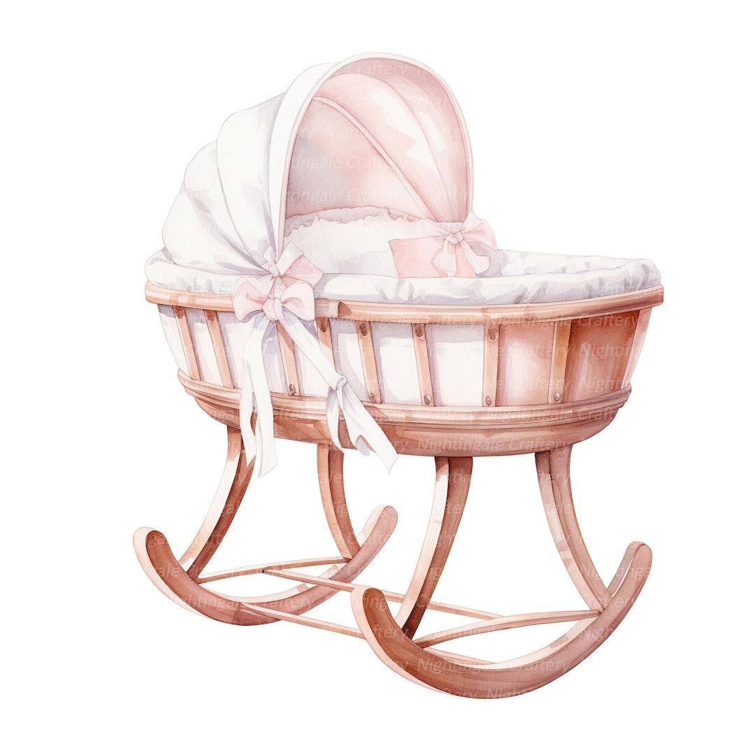 9 Vintage Baby Cradle Clipart, Watercolor Cradle, Printable Watercolor ...