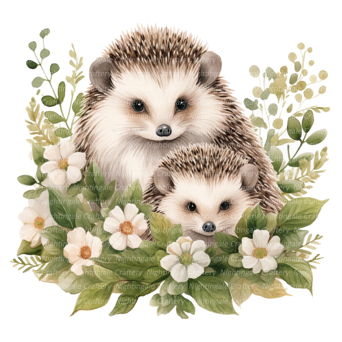 Cute Hedgehog in Greenery Clipart Printable Watercolor - Etsy
