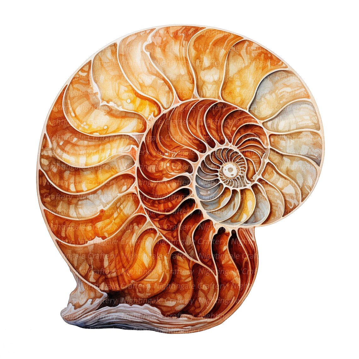 8 Ammonite Fossil Clipart, Fossils Clipart, Printable Watercolor ...