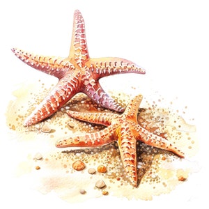 12 Starfish Clipart, Starfish in Beach, Printable Watercolor Clipart ...