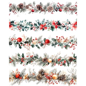20 Christmas Garland Clipart, Seamless Border, Printable Watercolor ...