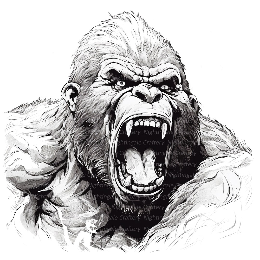 8 Angry Gorilla Clipart, Gorilla Line Art, Printable Watercolor Clipart ...