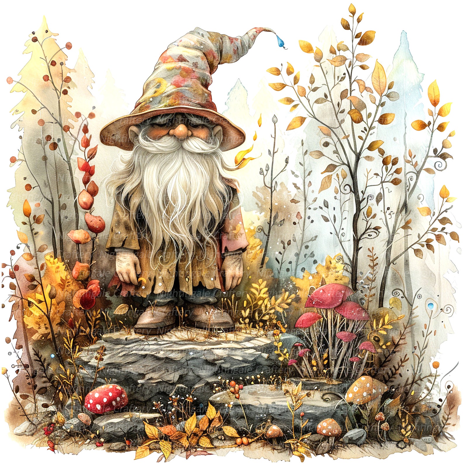 12 Whimsical Gnome Clipart, Enchanted Gnome, Printable Watercolor ...