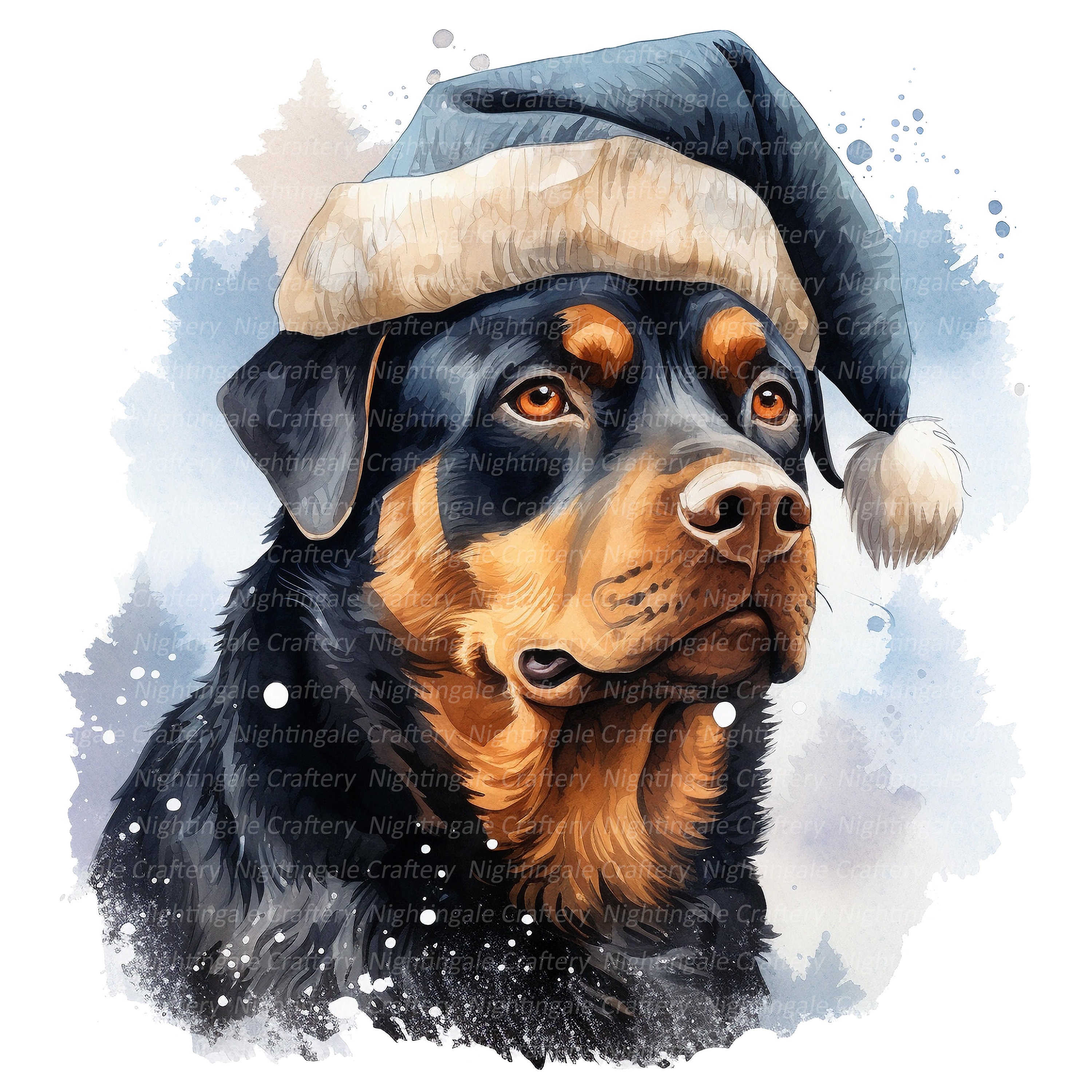9 Rottweiler With Santa Hat Clipart, Printable Watercolor Clipart, High ...