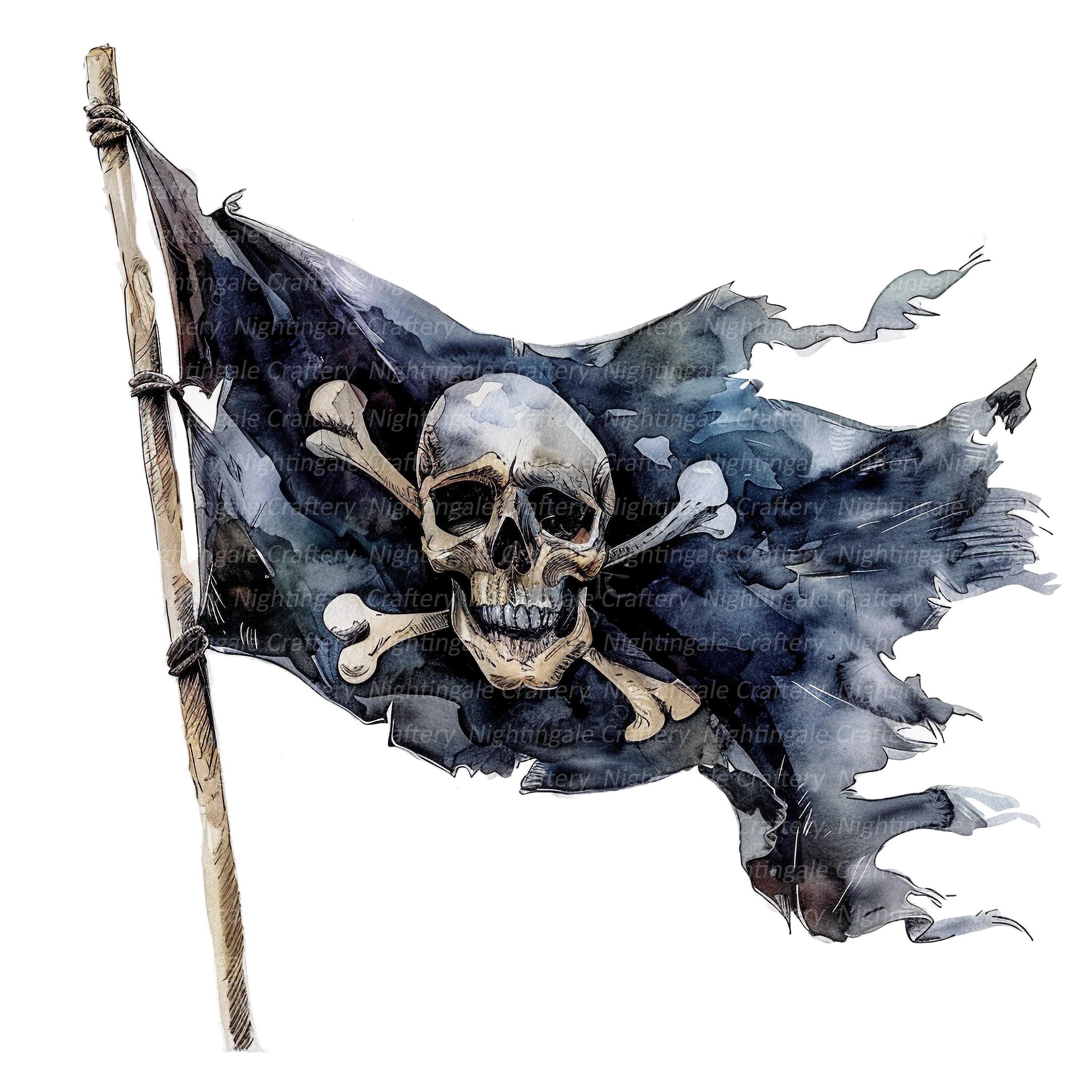 14 Pirate Flag Clipart, Jolly Roger Flag Print, Printable Watercolor ...