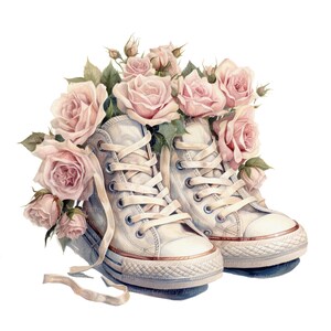 14 Vintage Floral Sneakers Clipart, Shabby Chic, Printable Watercolor ...