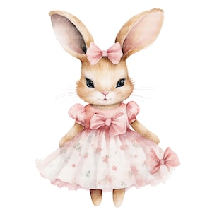 Cute Bunny in Pink Dress Clipart, Printable Watercolor Clipart, 12 High ...