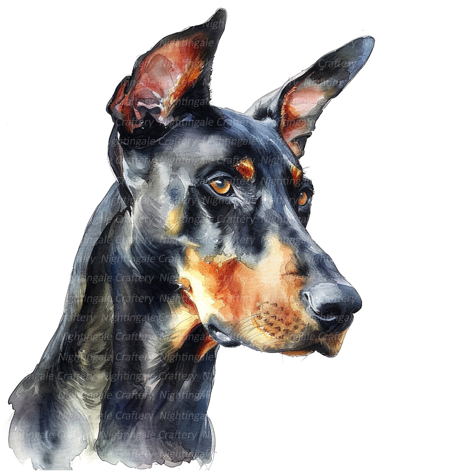 10 Doberman Dog Clipart, Watercolor Dobermann, Printable Watercolor ...