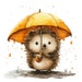 8 Hedgehog Rainy Clipart, Hedgehog and Umbrella, Printable Watercolor ...