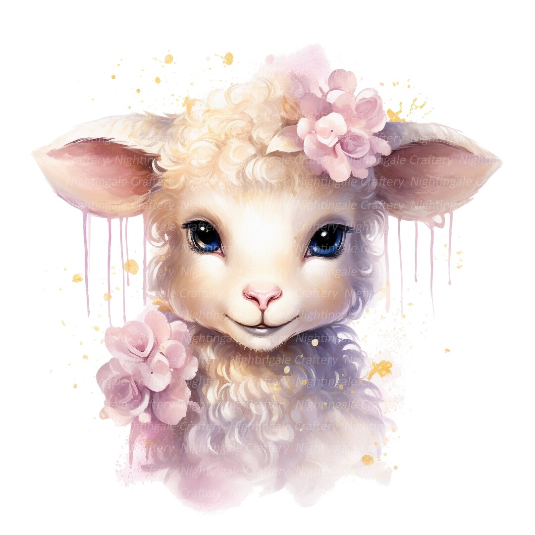 10 Pink Cute Lamb Clipart, Watercolor Lamb, Printable Watercolor ...