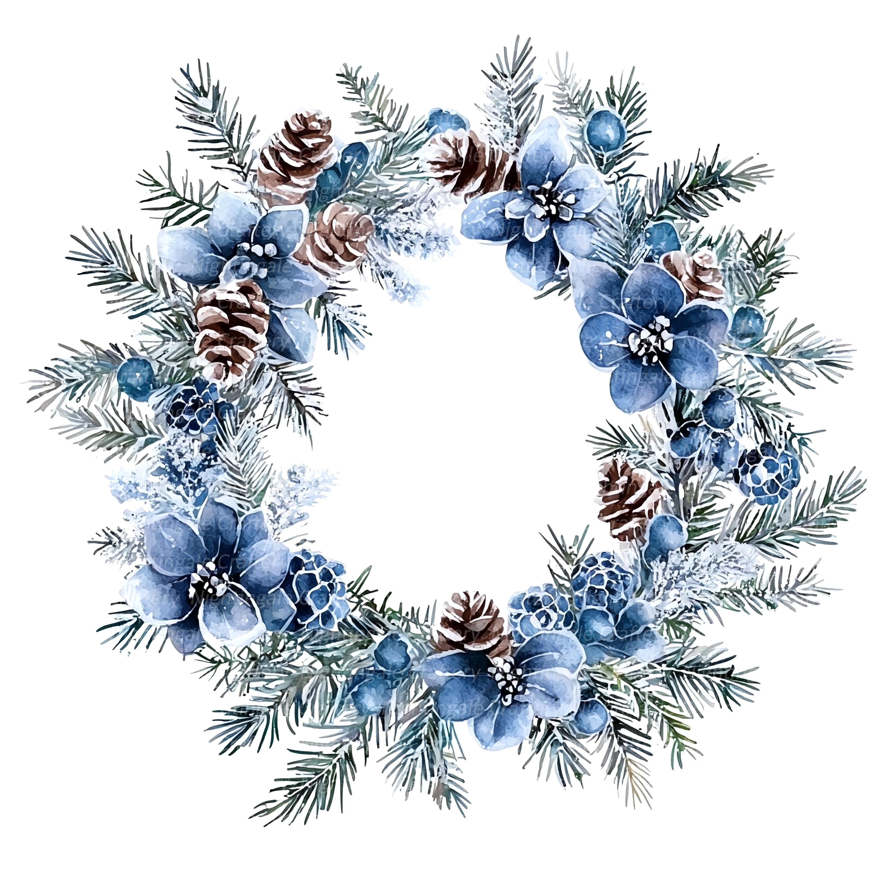 10 Frosty Christmas Wreath Clipart, Winter Wreath, Watercolor Clipart ...