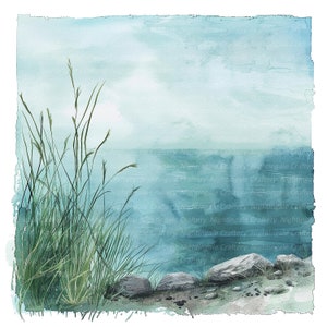 8 Teal Lake Edge Clipart, Lake Coast, Printable Watercolor Clipart ...