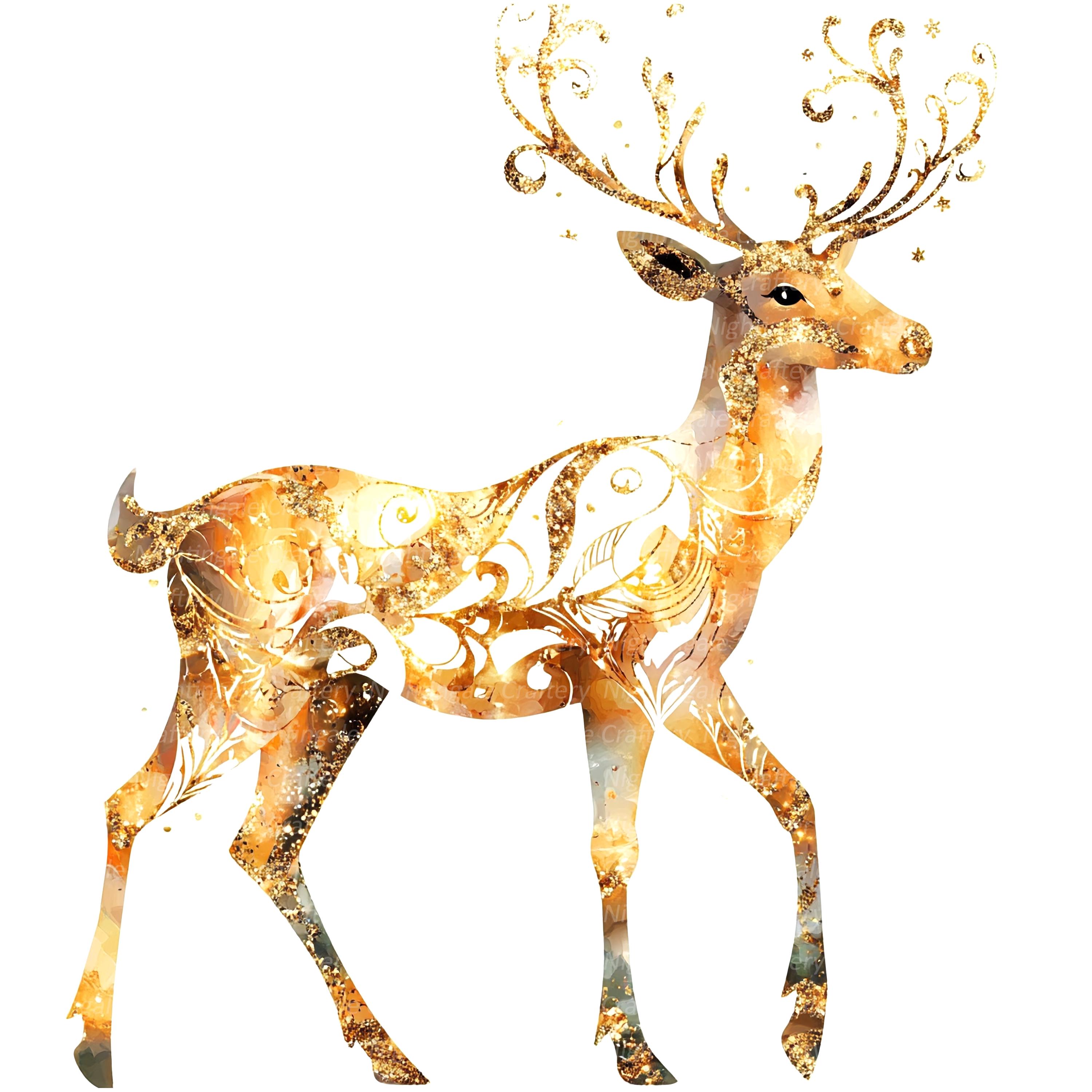 10 Golden Deer Clipart, Abstract Deer, Stag, Printable Watercolor ...