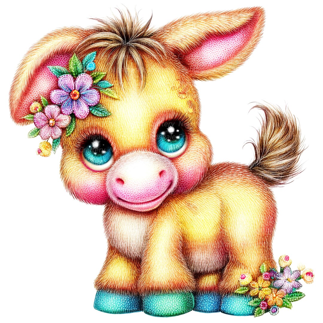 10 Floral Donkey Clipart, Donkey Illustration, Printable Watercolor ...