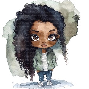 12 Black Chibi Girl Clipart, Little Black Girl, Printable Watercolor ...
