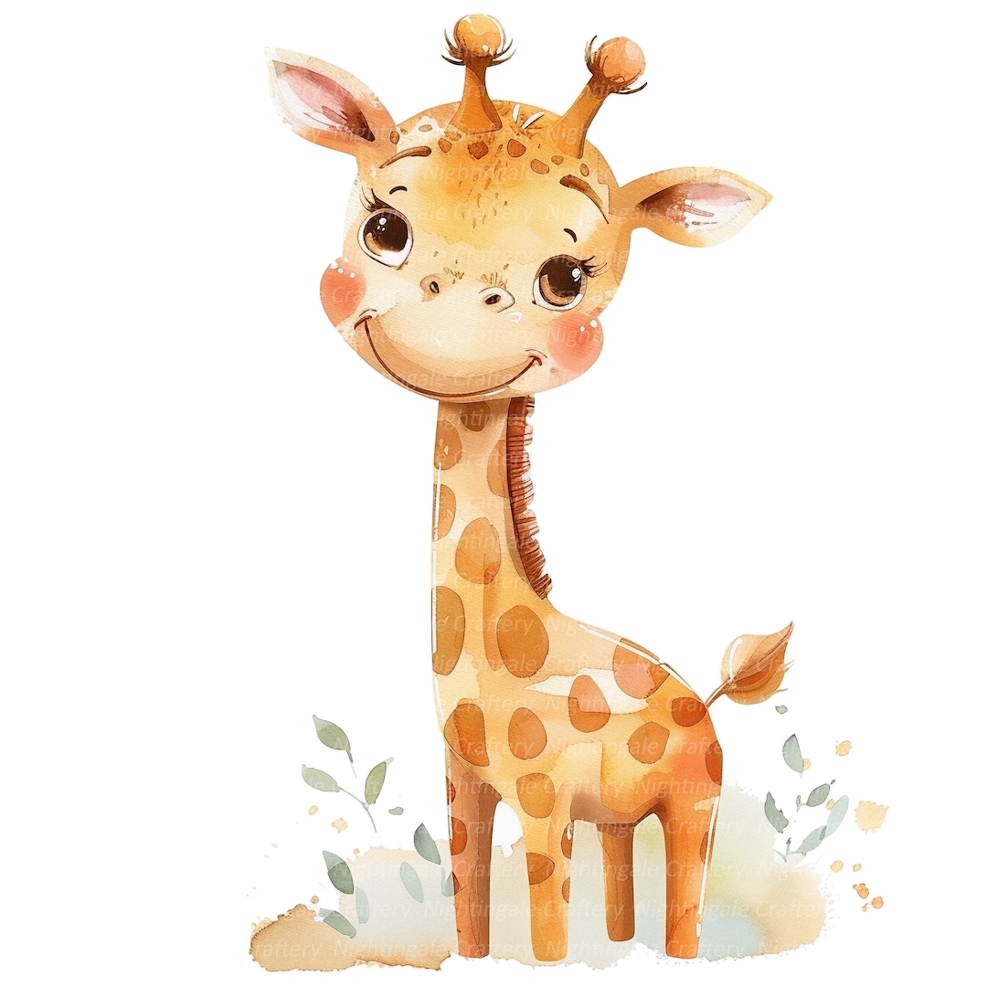 10 Cartoon Giraffe Clipart, Baby Giraffe, Printable Watercolor Clipart ...