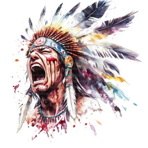 12 Native American Indian Warrior Clipart, Printable Watercolor Clipart ...