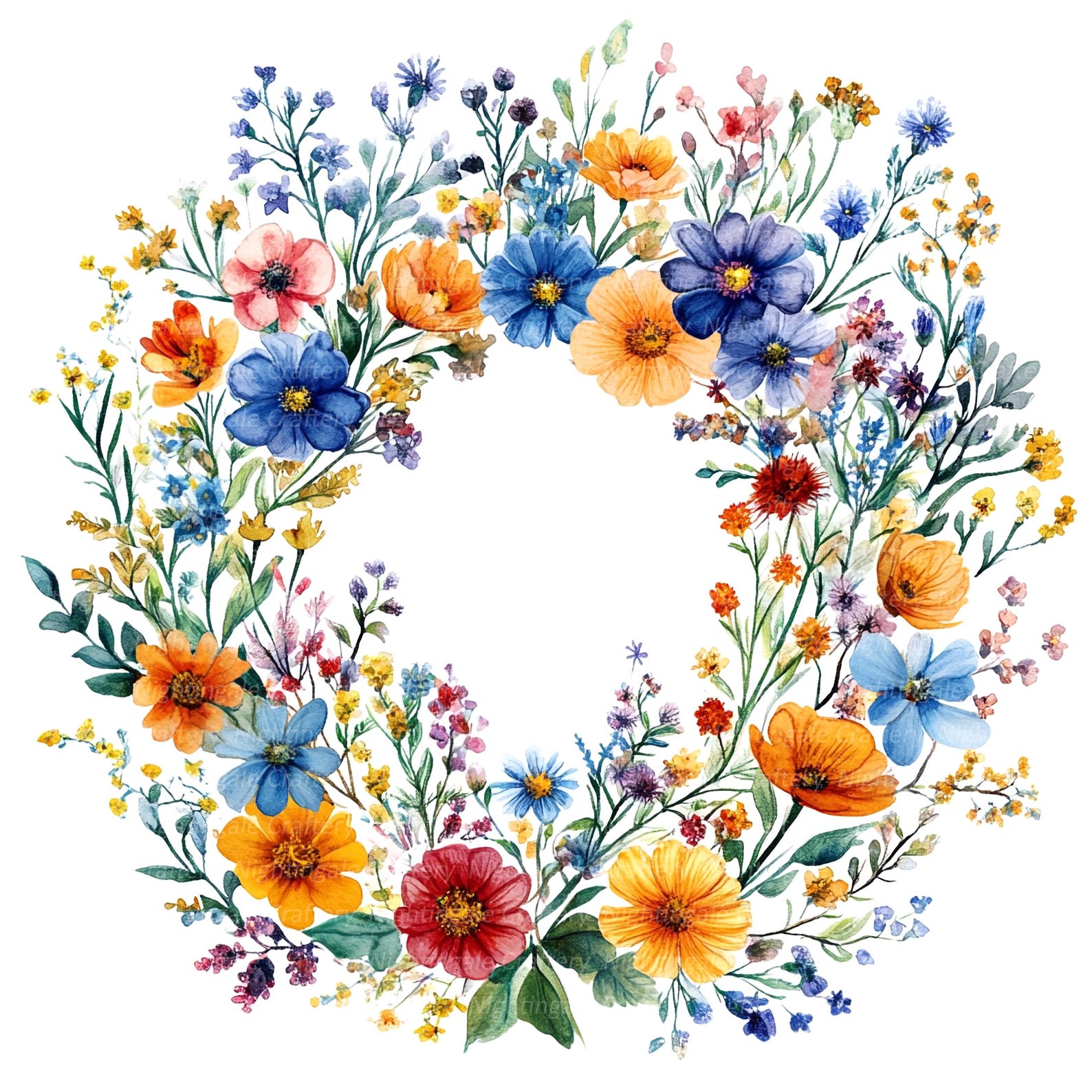 10 Wildflower Circular Decor Clipart, Flowers Wreath, Printable ...