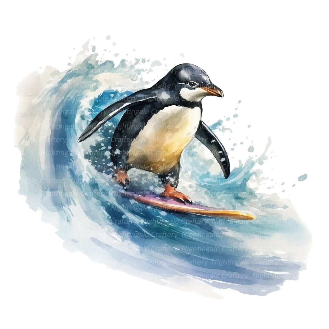 10 Surfing Penguin Clipart, Attractive Penguin, Printable Watercolor ...