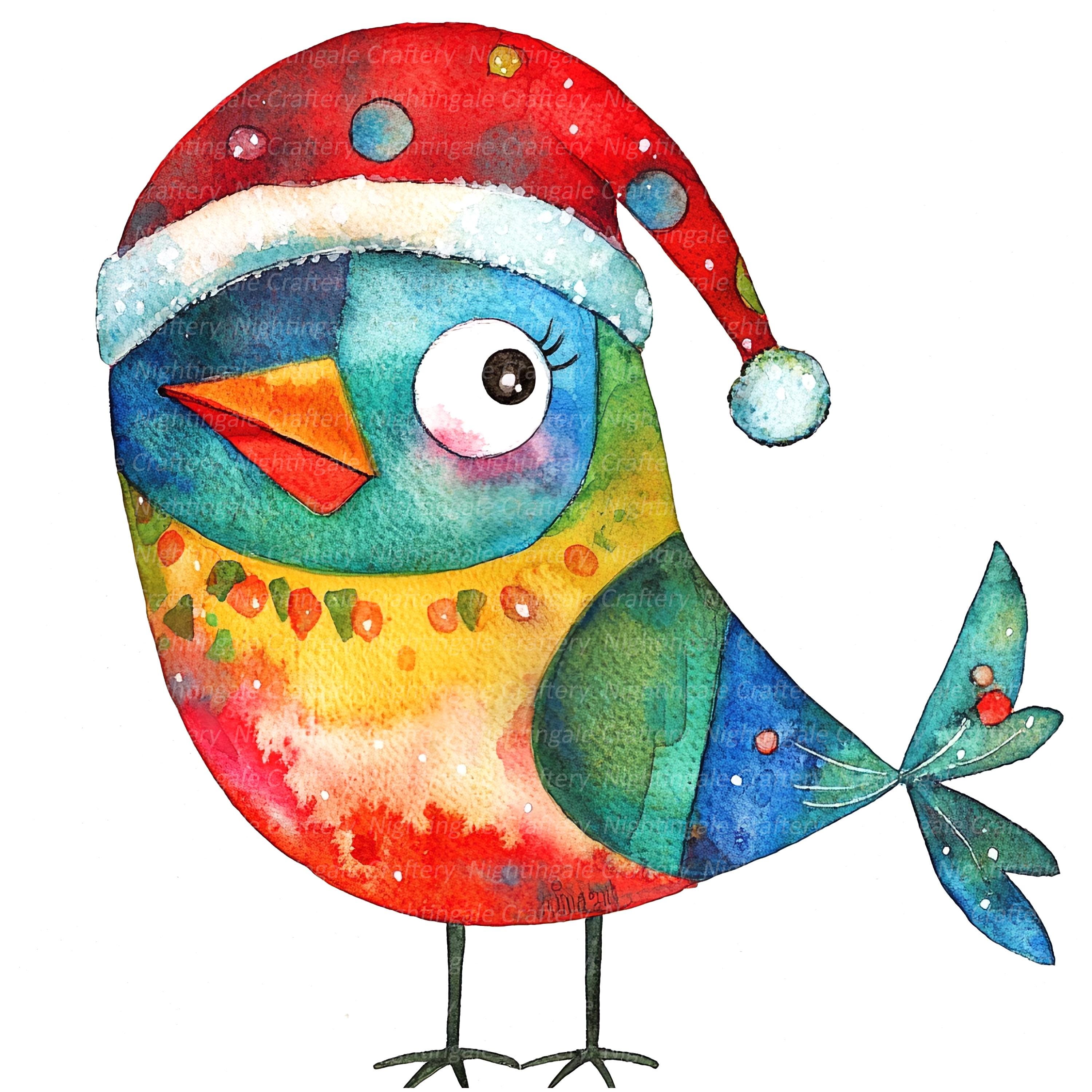 12 Whimsical Birds Clipart, Christmas, Digital Clipart, Watercolor ...