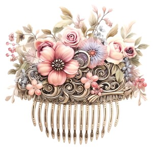 10 Floral Comb Clipart, Vintage Comb, Printable Watercolor Clipart ...