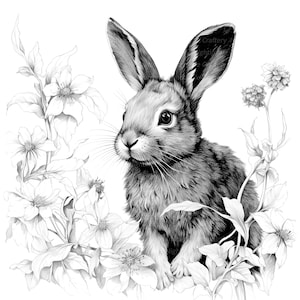 10 Bunny Black Ink Clipart, Line Art Clipart, Printable Watercolor ...