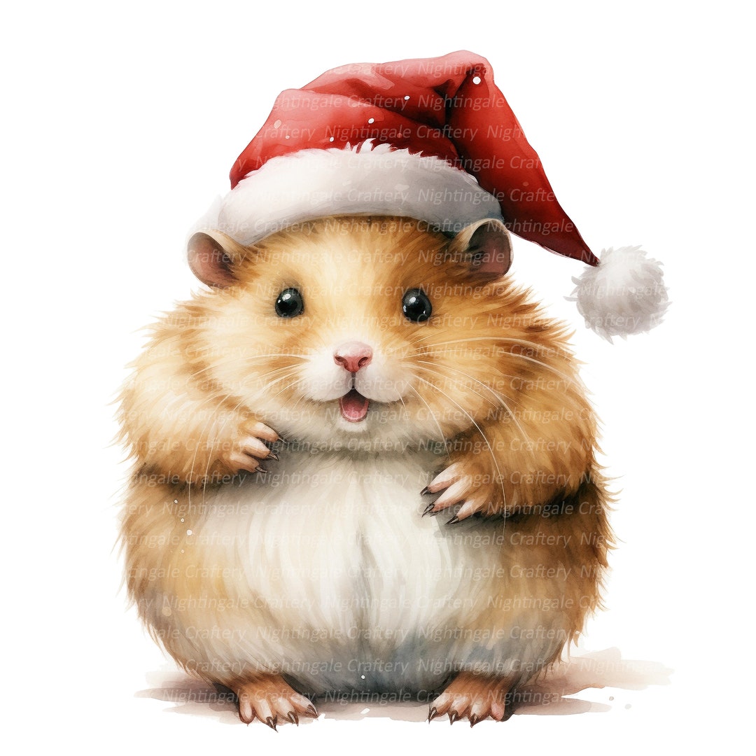 10 Christmas Hamster Clipart, Fat Hamster, Printable Watercolor Clipart ...