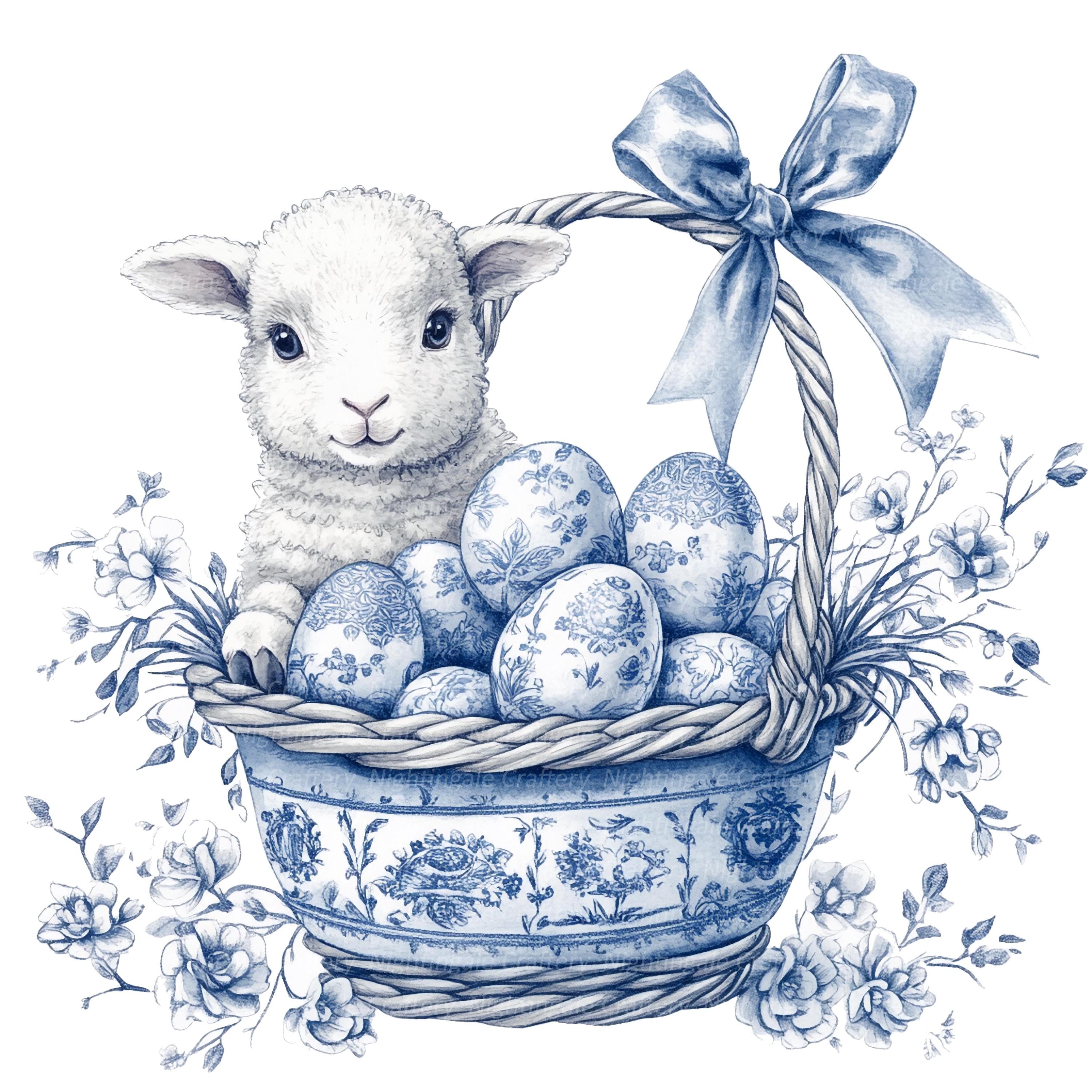12 Easter Basket Clipart, Easter Lamb Clipart, Printable Watercolor ...