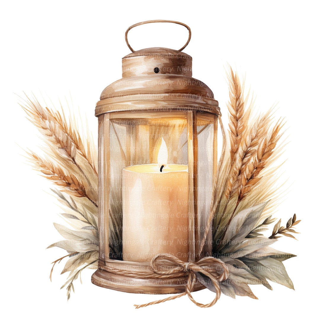 8 Rustic Lantern Clipart, Candle Lantern, Printable Watercolor Clipart ...