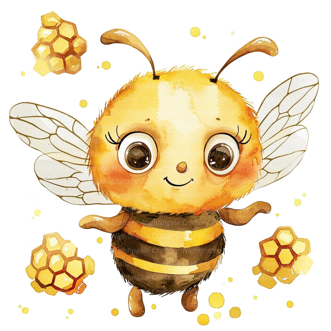 12 Cute Bee Cartoon Clipart, Cartoon Bees, Printable Watercolor Clipart ...
