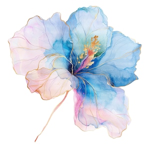 10 Abstract Blue Pink Flowers Clipart, Printable Watercolor Clipart ...