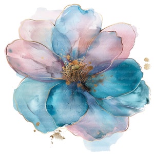 10 Abstract Blue Pink Flowers Clipart, Printable Watercolor Clipart ...