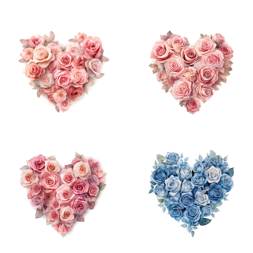 14 Roses Heart Clipart Floral Heart Digital Clipart - Etsy