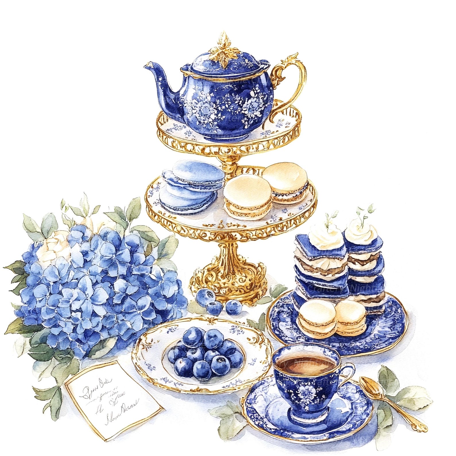 11 Romantic Parisian, Rococo Tea Party Clipart, Printable Watercolor ...