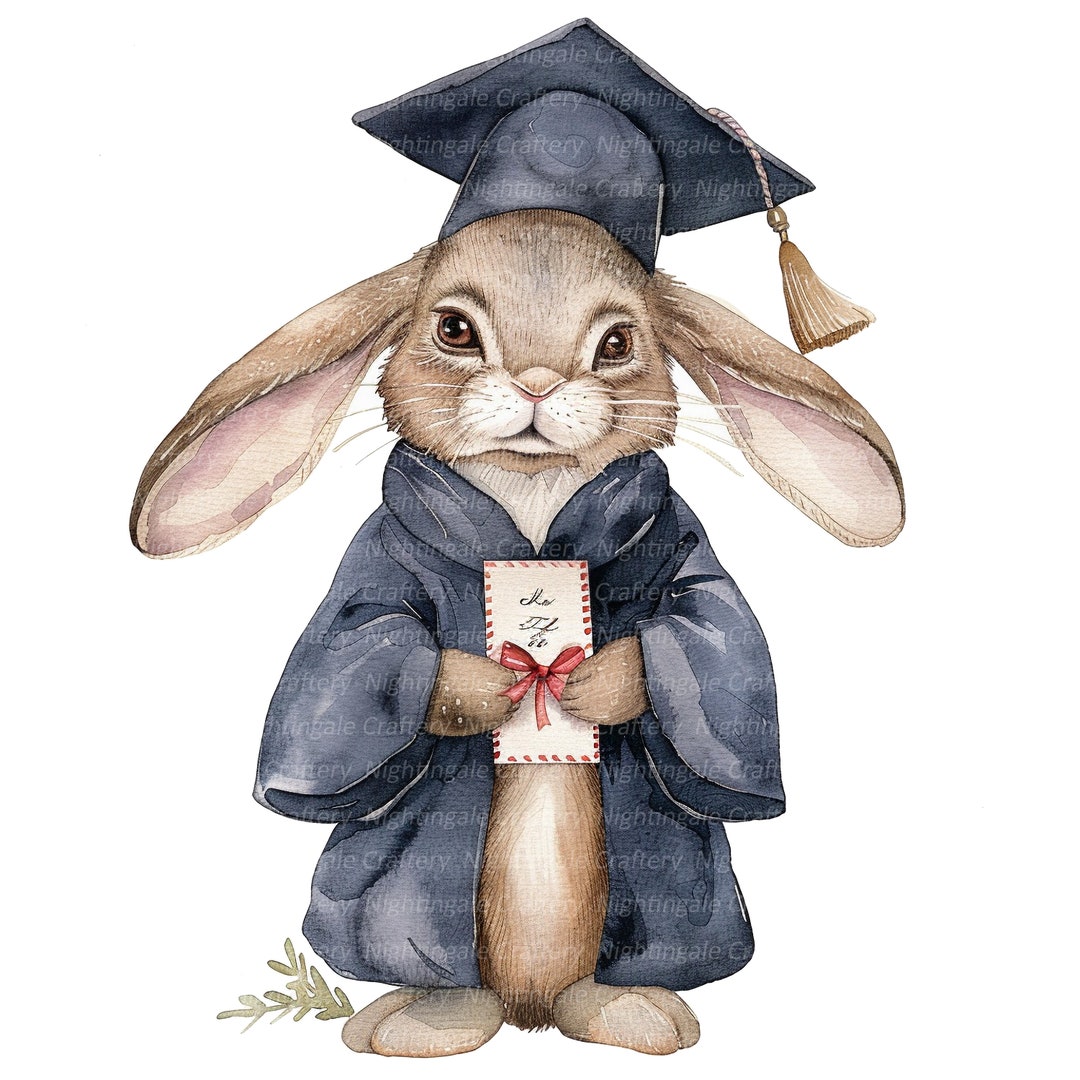 13 Graduation Bunny Clipart, Rabbit Clipart, Printable Watercolor ...