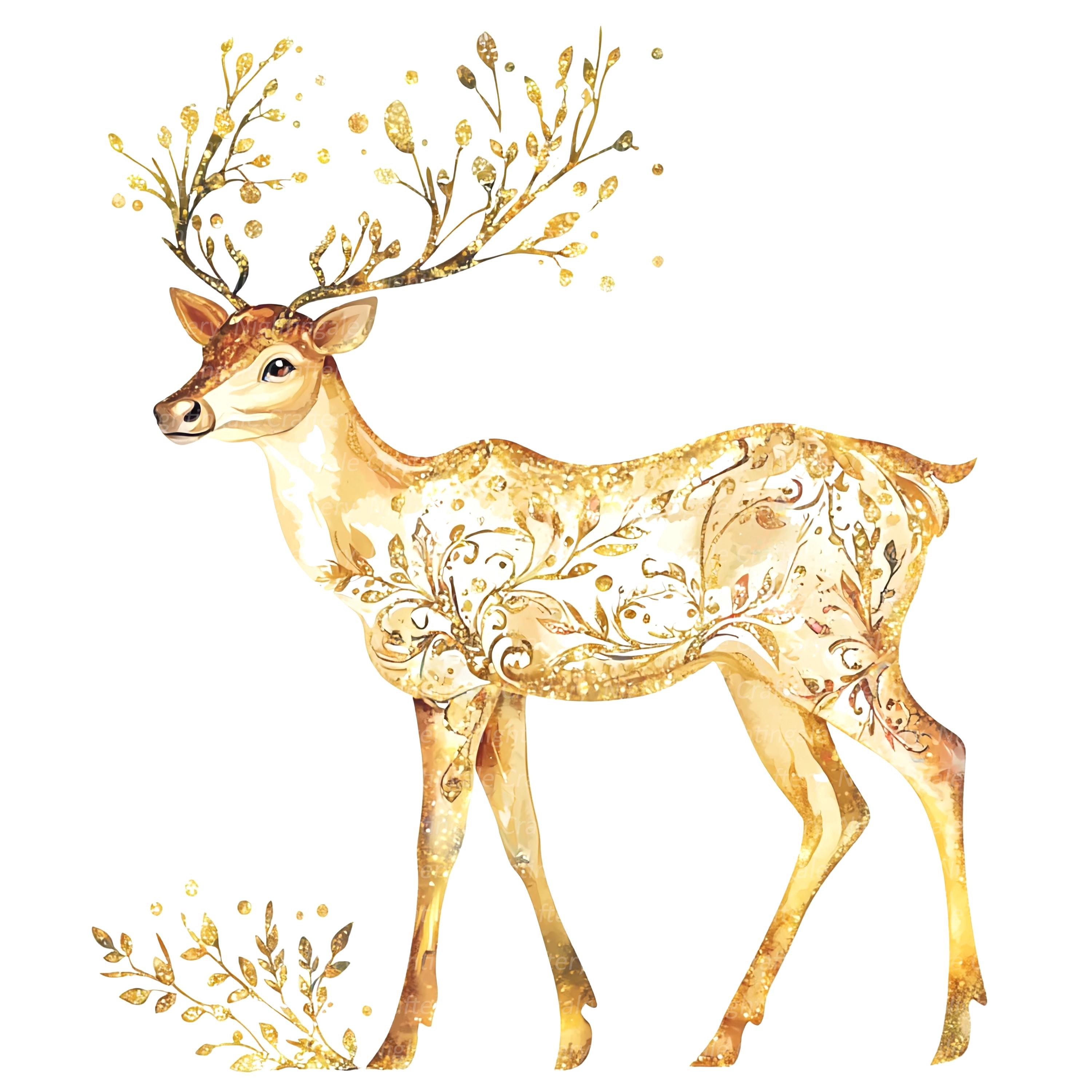 10 Golden Deer Clipart, Abstract Deer, Stag, Printable Watercolor ...