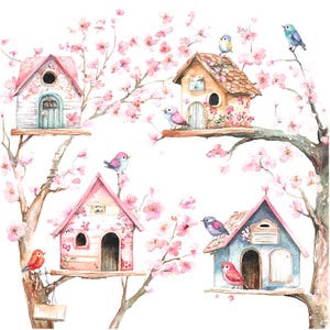 11 Spring Birdhouses Clipart, Birds Clipart, Printable Watercolor ...