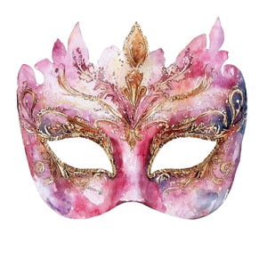 10 Pink Mask Clipart, Carnival Mask, Lace, Printable Watercolor Clipart ...