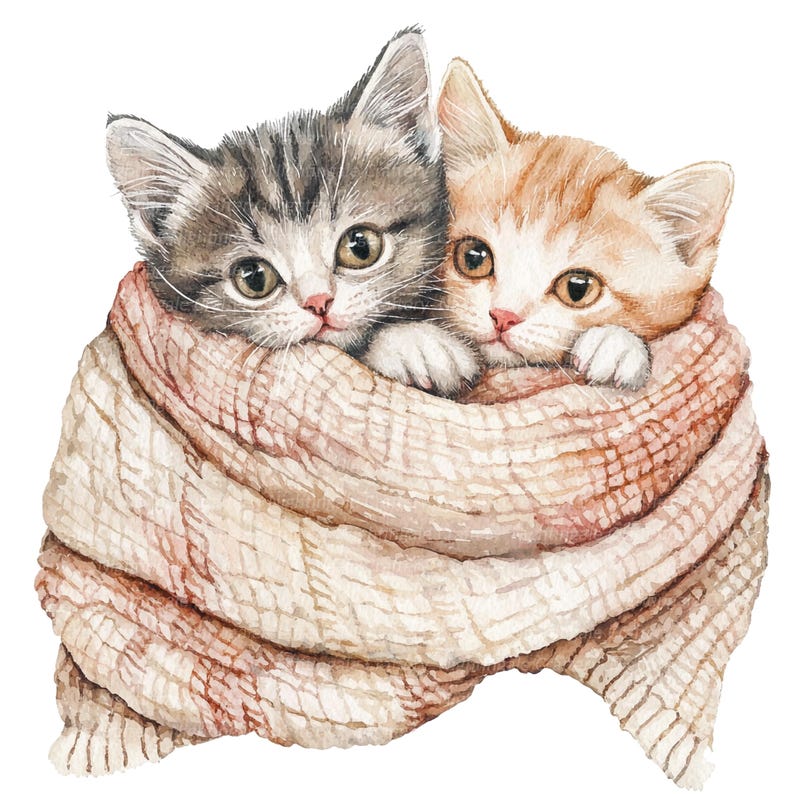 10 Cute Kittens Clipart, Cozy Cats Clipart, Printable Watercolor ...