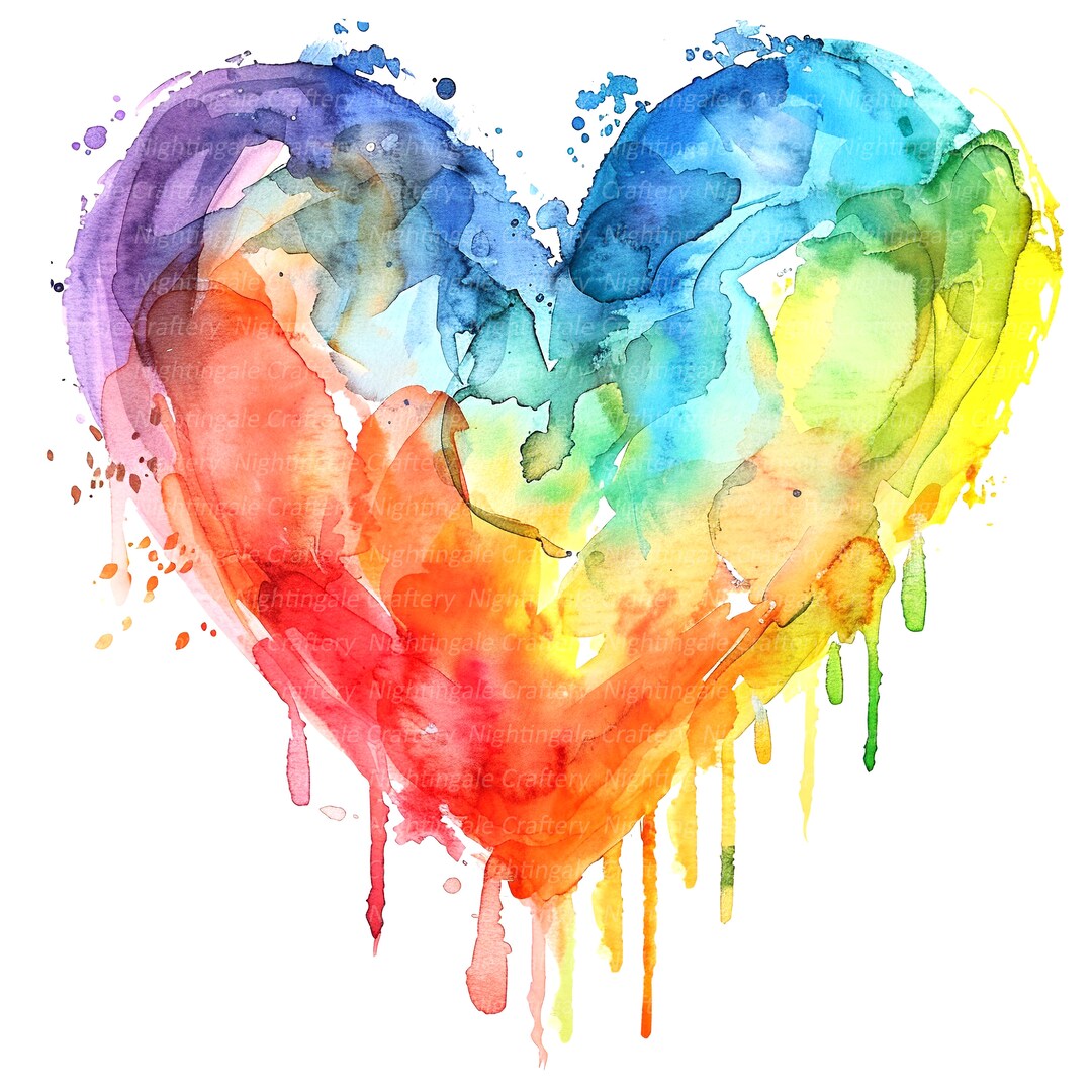 10 Rainbow Heart Clipart, Digital Clipart, Watercolor Clipart ...