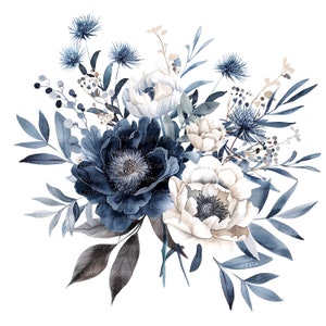 10 Blue Peonies Bouquet Clipart, Peonies Print, Printable Watercolor ...