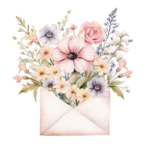 8 Vintage Floral Envelope Clipart Set 2, Printable Watercolor Clipart ...