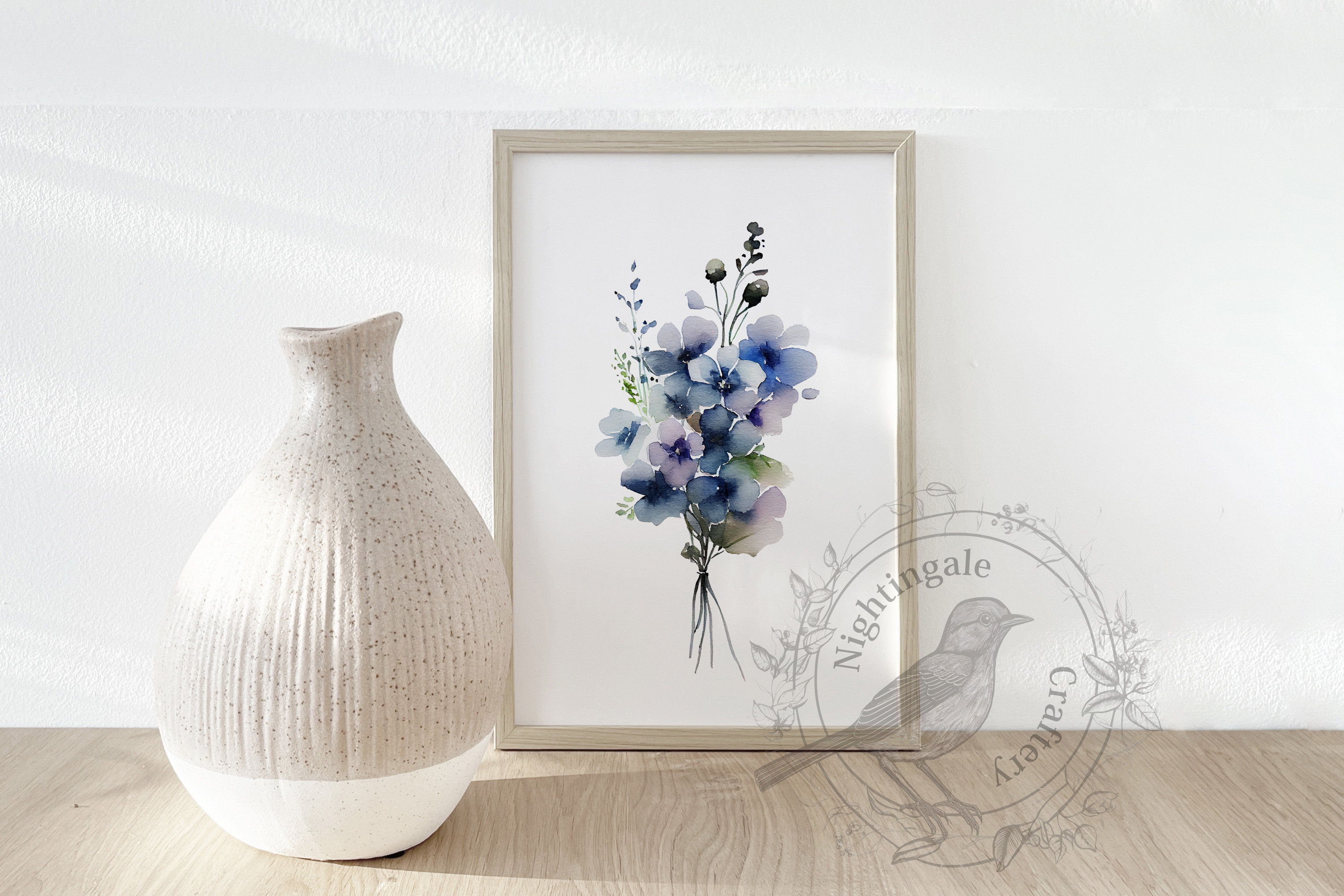 Blue Flowers Bouquet Printable, Blue Flowers Digital Print, Blue ...