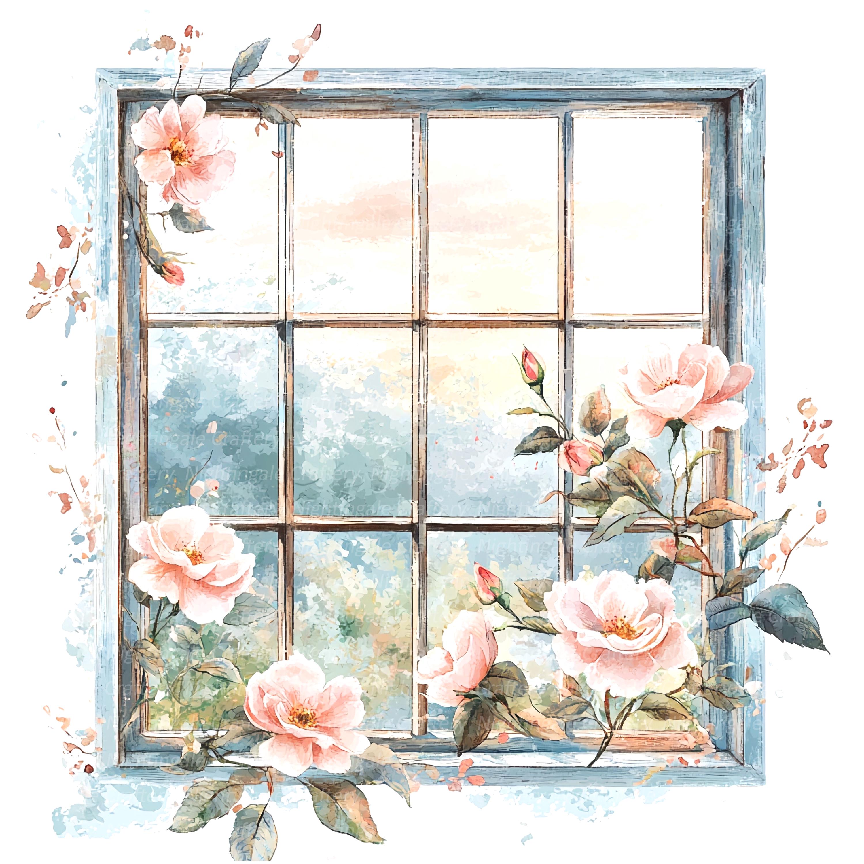 16 Window Rose Decorations Clipart, Floral Window With Roses, Printable ...