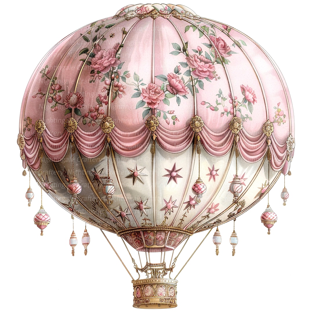 14 Hot Air Balloon Clipart, Victorian Vintage Balloon, Printable ...