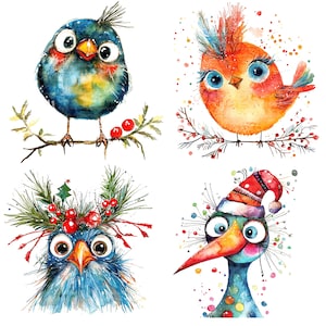 16 Whimsical Birds Clipart, Christmas Birds, Digital Clipart ...