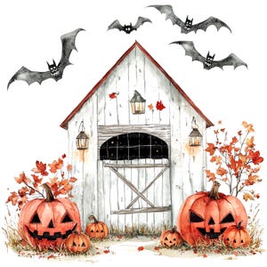 11 Halloween Clipart, Farmyard Barn Clipart, Printable Watercolor ...