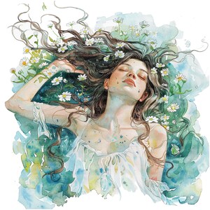 13 Nymph Clipart, Floral Woman, Waterlilies, Printable Watercolor ...