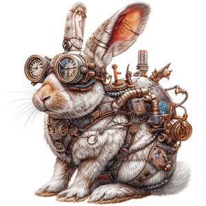 12 Steampunk Bunny Clipart, Steampunk Rabbit, Printable Watercolor ...