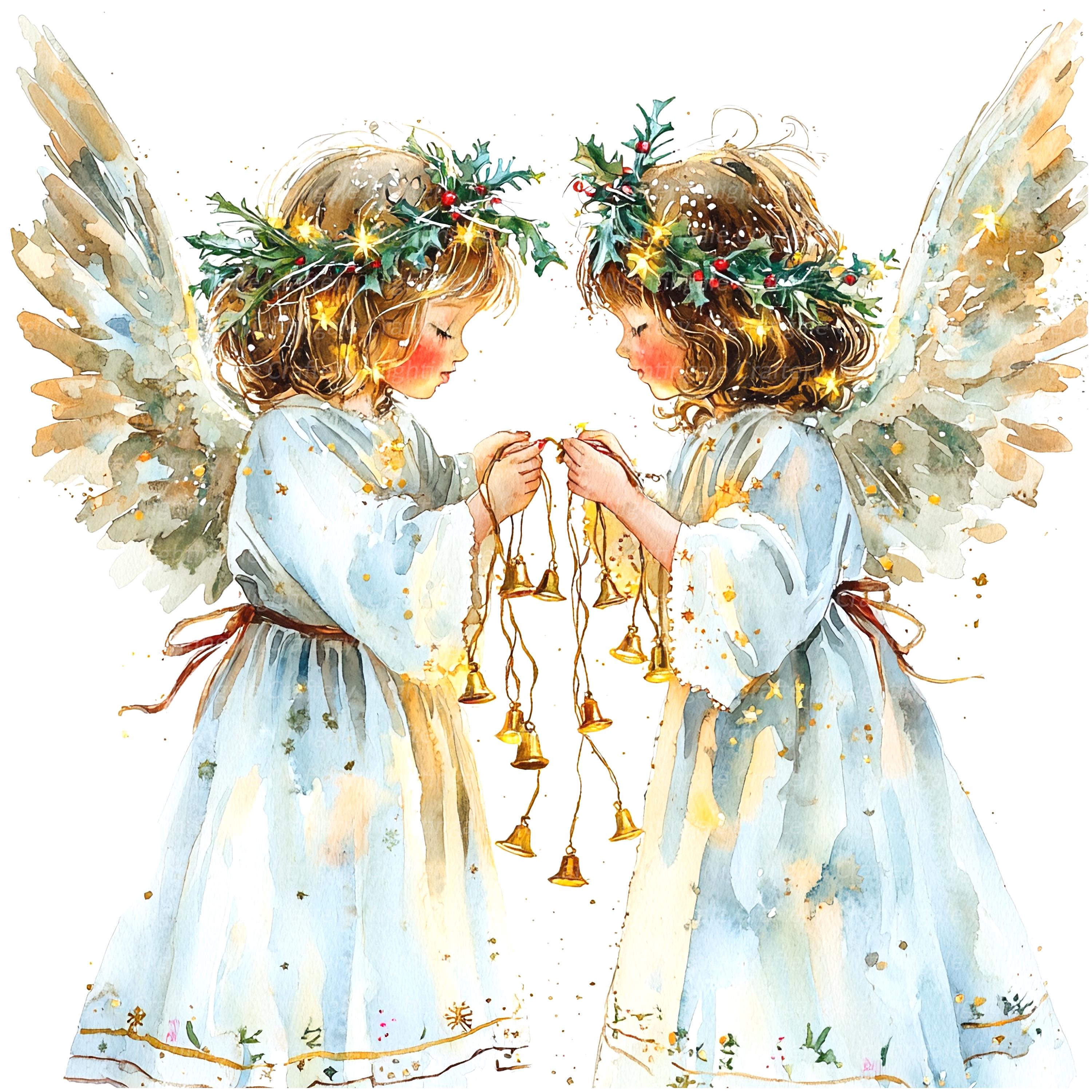 12 Angels and Bells Clipart, Christmas Angel Clipart, Digital Clipart ...